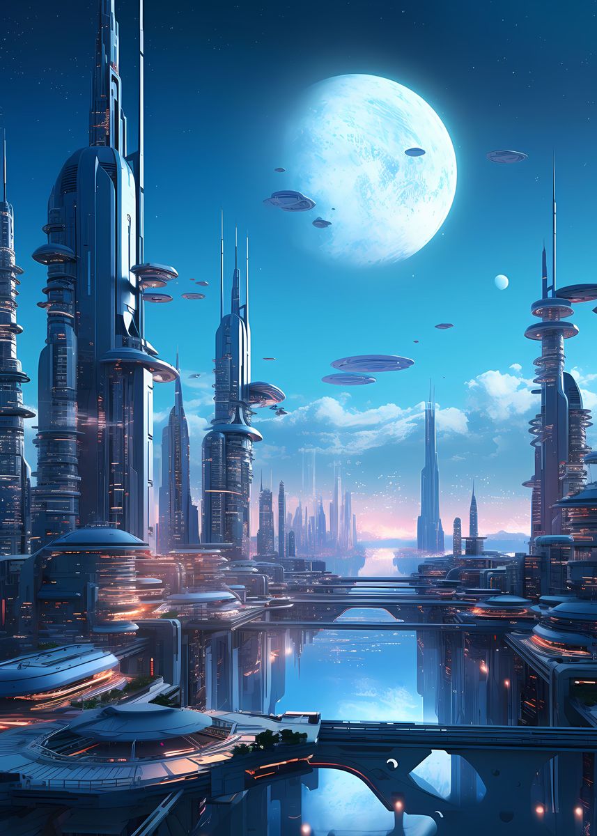 'Epic Futuristic Cityscape' Poster, picture, metal print, paint by ...