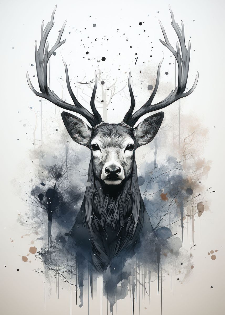 'Deer portrait' Poster, picture, metal print, paint by Byrdyak | Displate
