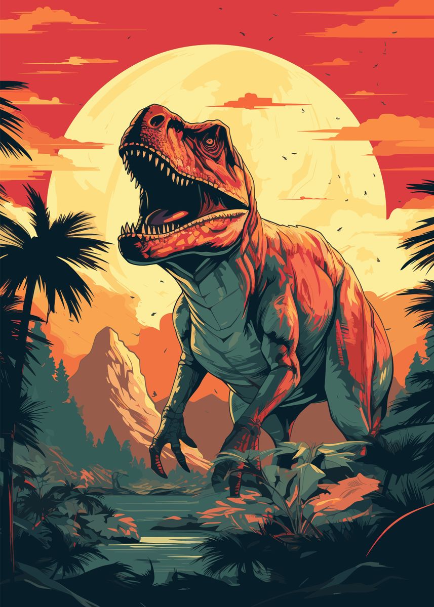 'Retro Dino ' Poster, picture, metal print, paint by SuperNova | Displate
