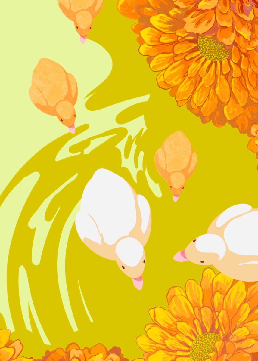 'Duck family in the water' Poster, picture, metal print, paint by Hedy ...