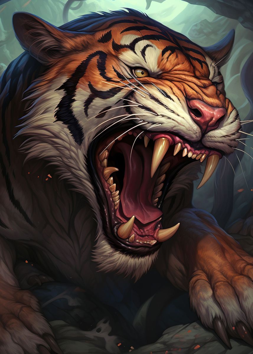 'Zombie Tiger' Poster, picture, metal print, paint by GLITCHED ART ...