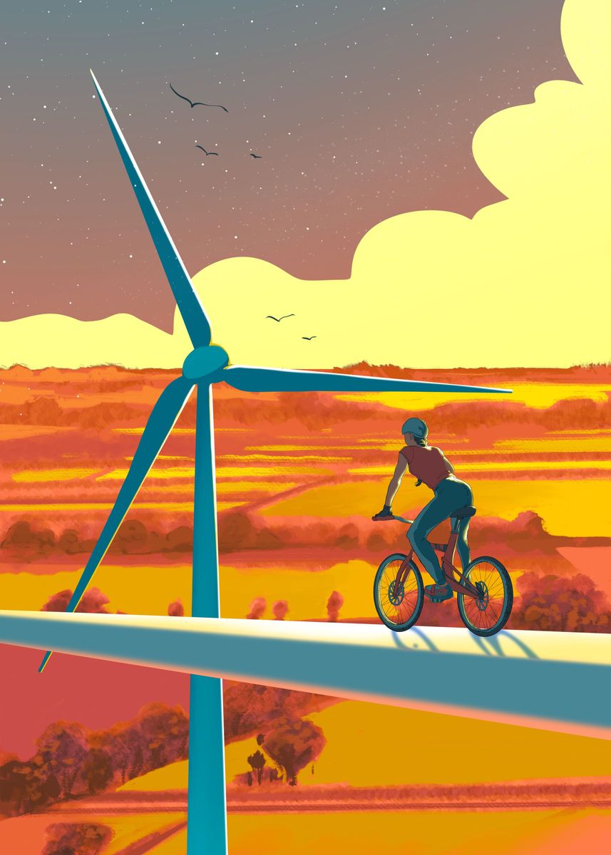 'Cycling on wind power' Poster, picture, metal print, paint by Hedy ...