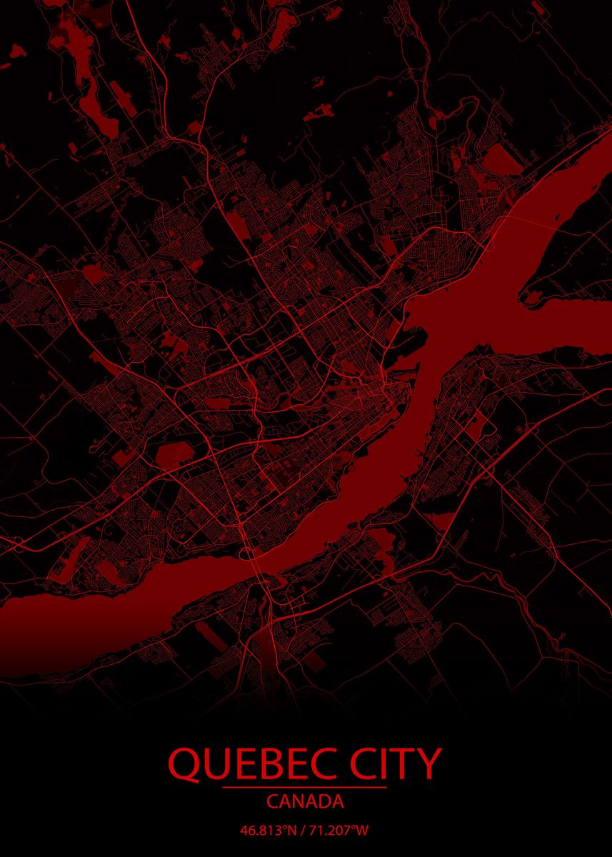'Quebec City Red Black Map' Poster, picture, metal print, paint by Wall ...