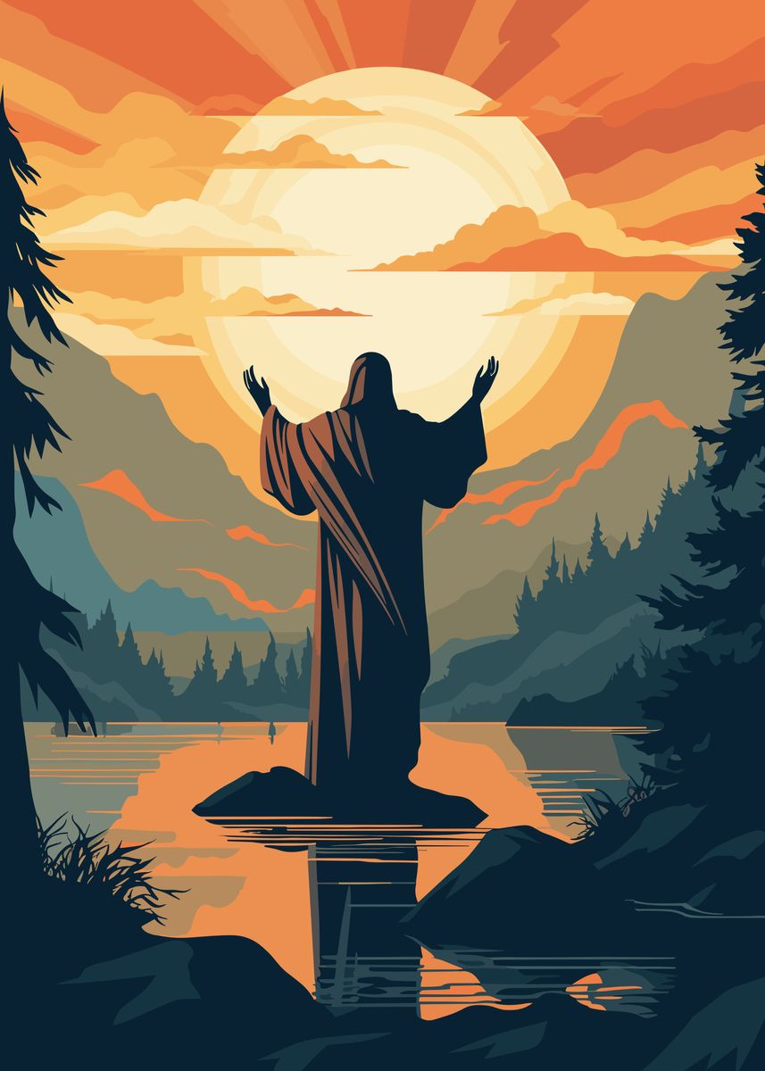 'Jesus christ praying' Poster, picture, metal print, paint by Mesh ...