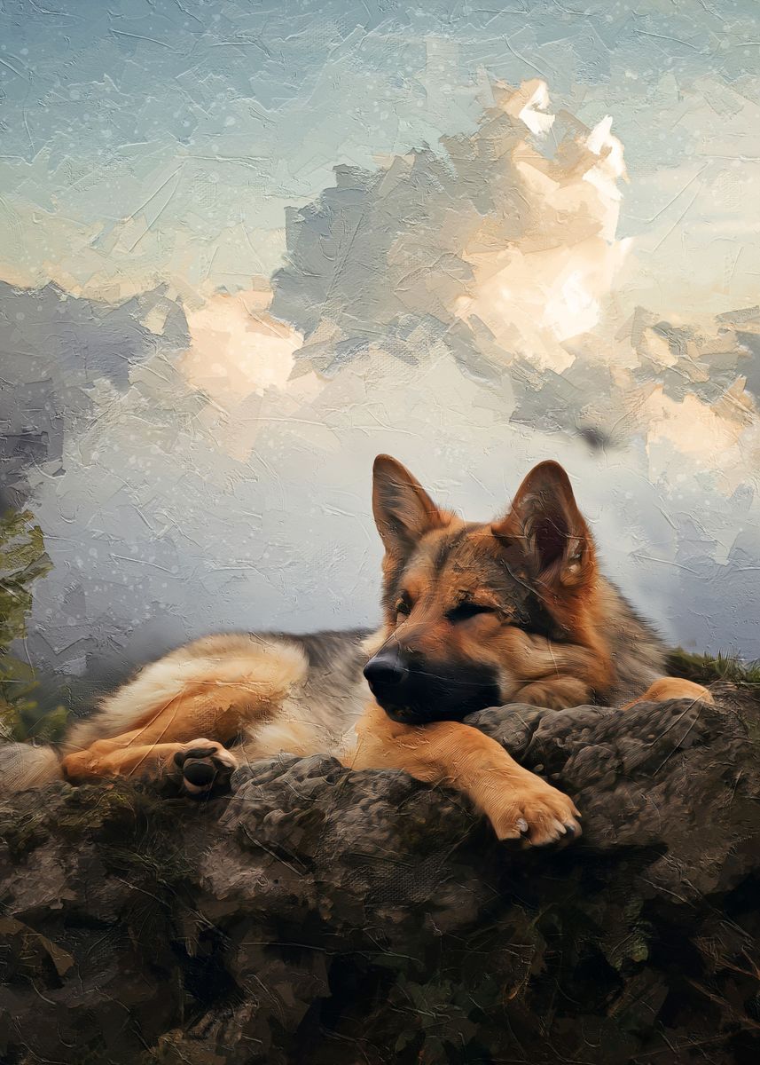 'German Shepherd Sleeping' Poster, picture, metal print, paint by ...