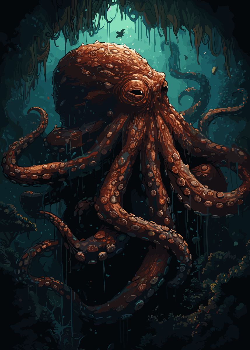 'Giant Octopus Majesty' Poster, picture, metal print, paint by Nasmed ...