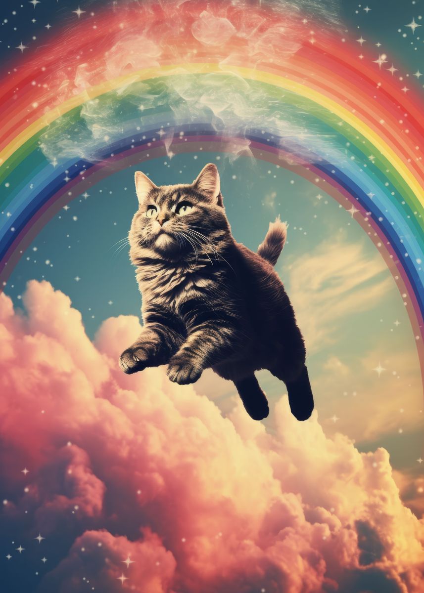 'Rainbow Flying Cat' Poster, picture, metal print, paint by Craig ...