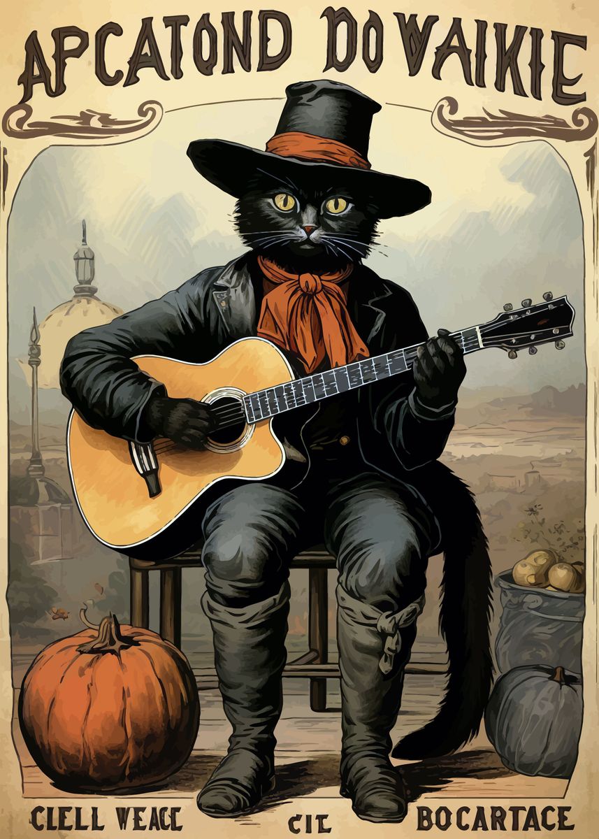 'Black Cat Musician ' Poster, picture, metal print, paint by Futuner ...