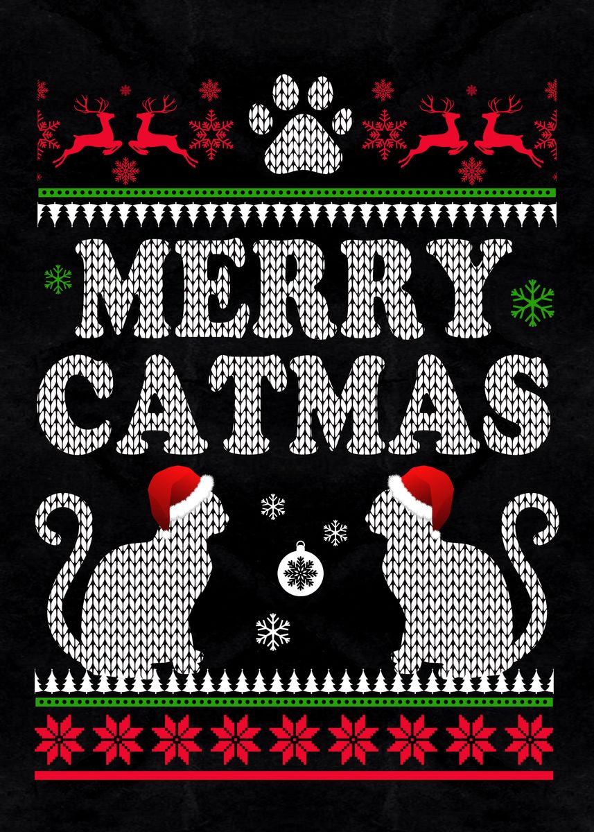 'Meow Christmas Cat Catmas' Poster, picture, metal print, paint by ...