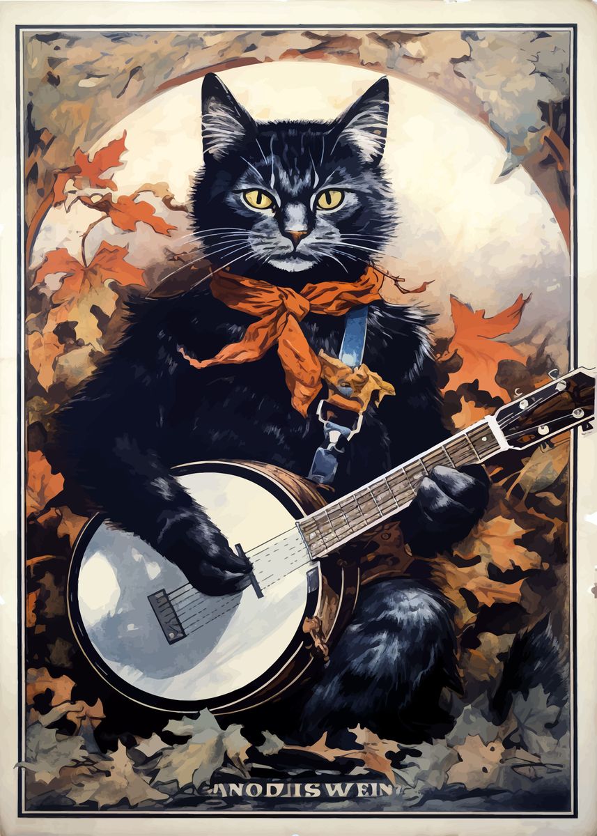 'Black Cat Musician ' Poster, picture, metal print, paint by Futuner ...