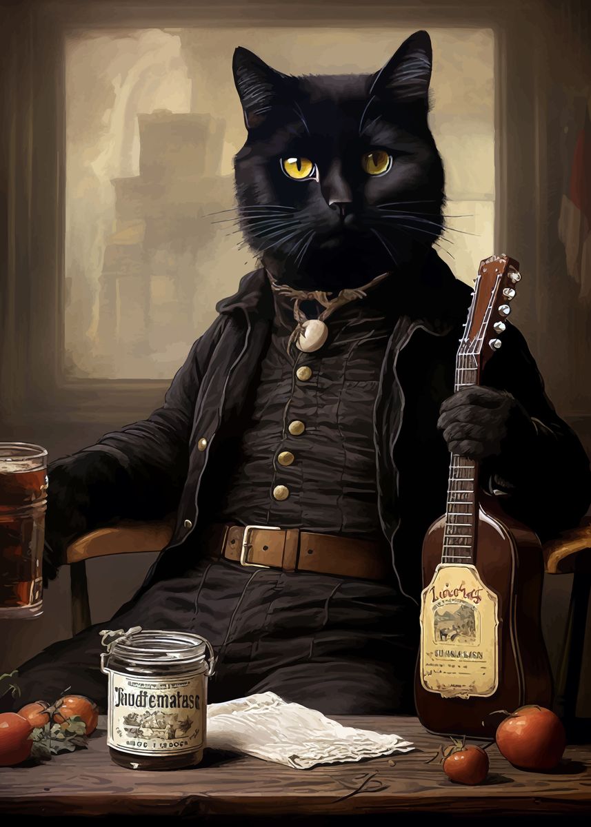 'Black Cat Musician' Poster, picture, metal print, paint by Futuner For ...