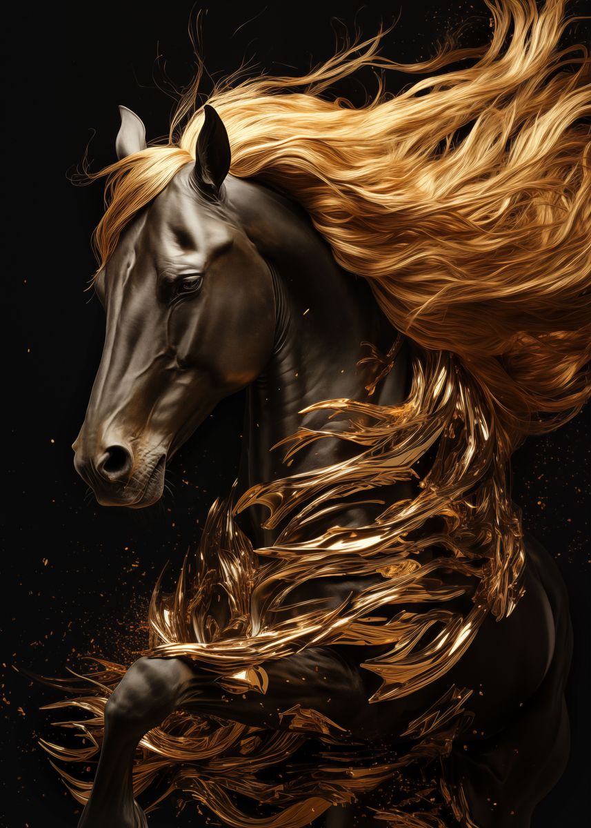 'friesian golden horse' Poster, picture, metal print, paint by Adel S ...