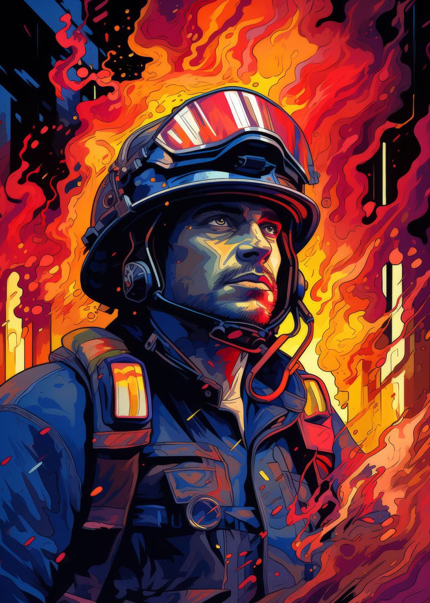 'Firefighter Flame' Poster, picture, metal print, paint by AnHa | Displate