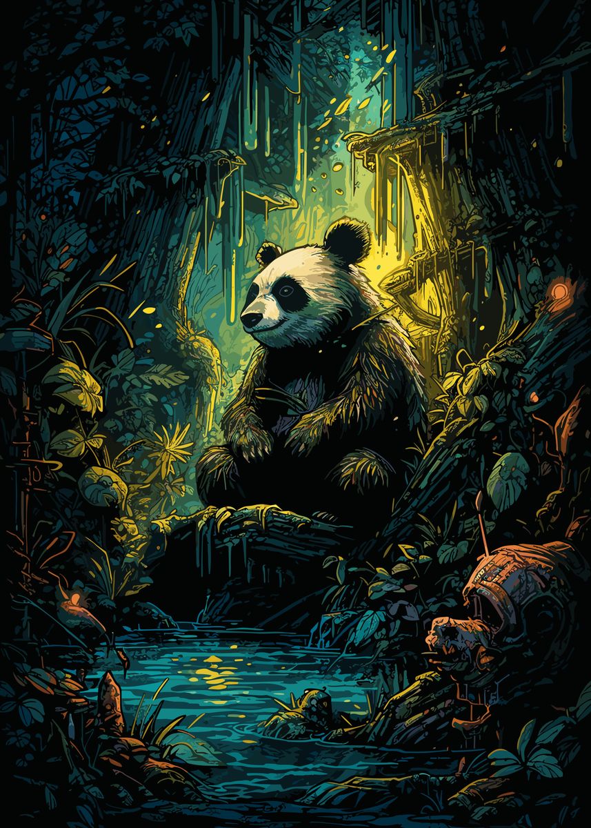 'Panda Zen Retreat' Poster, picture, metal print, paint by Nasmed ...