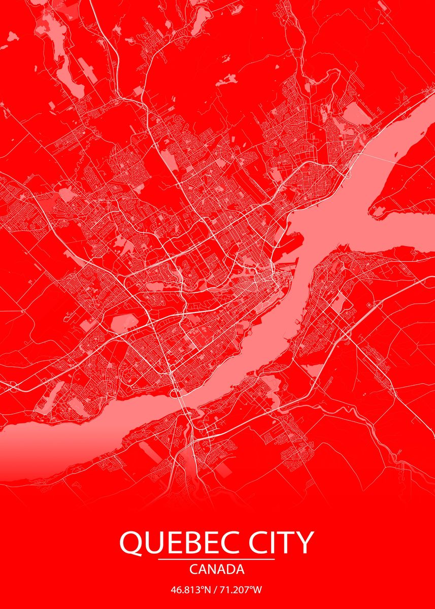 'Quebec City Red City Map' Poster, picture, metal print, paint by Wall ...