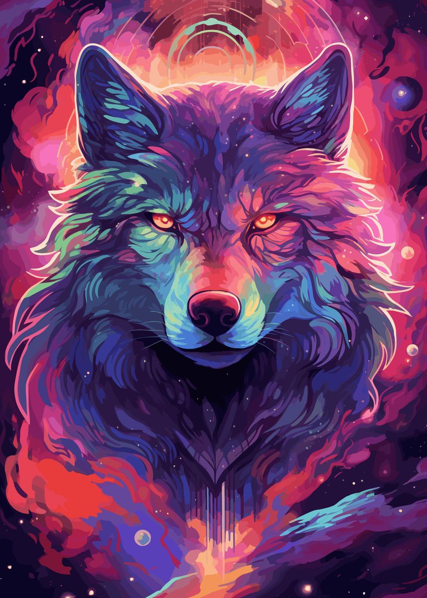 'Cosmic Wolf' Poster, picture, metal print, paint by SuperNova | Displate