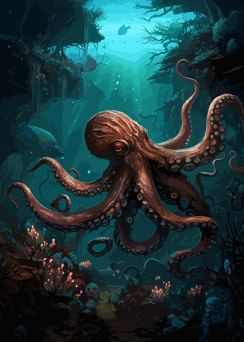 'The Maniacal Octopus' Poster, picture, metal print, paint by Nasmed ...