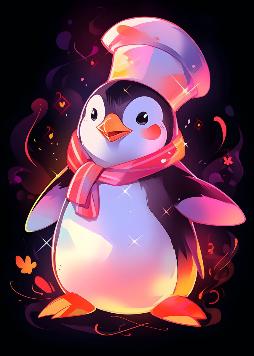 'Cute Penguin Chef' Poster, picture, metal print, paint by Alexander ...