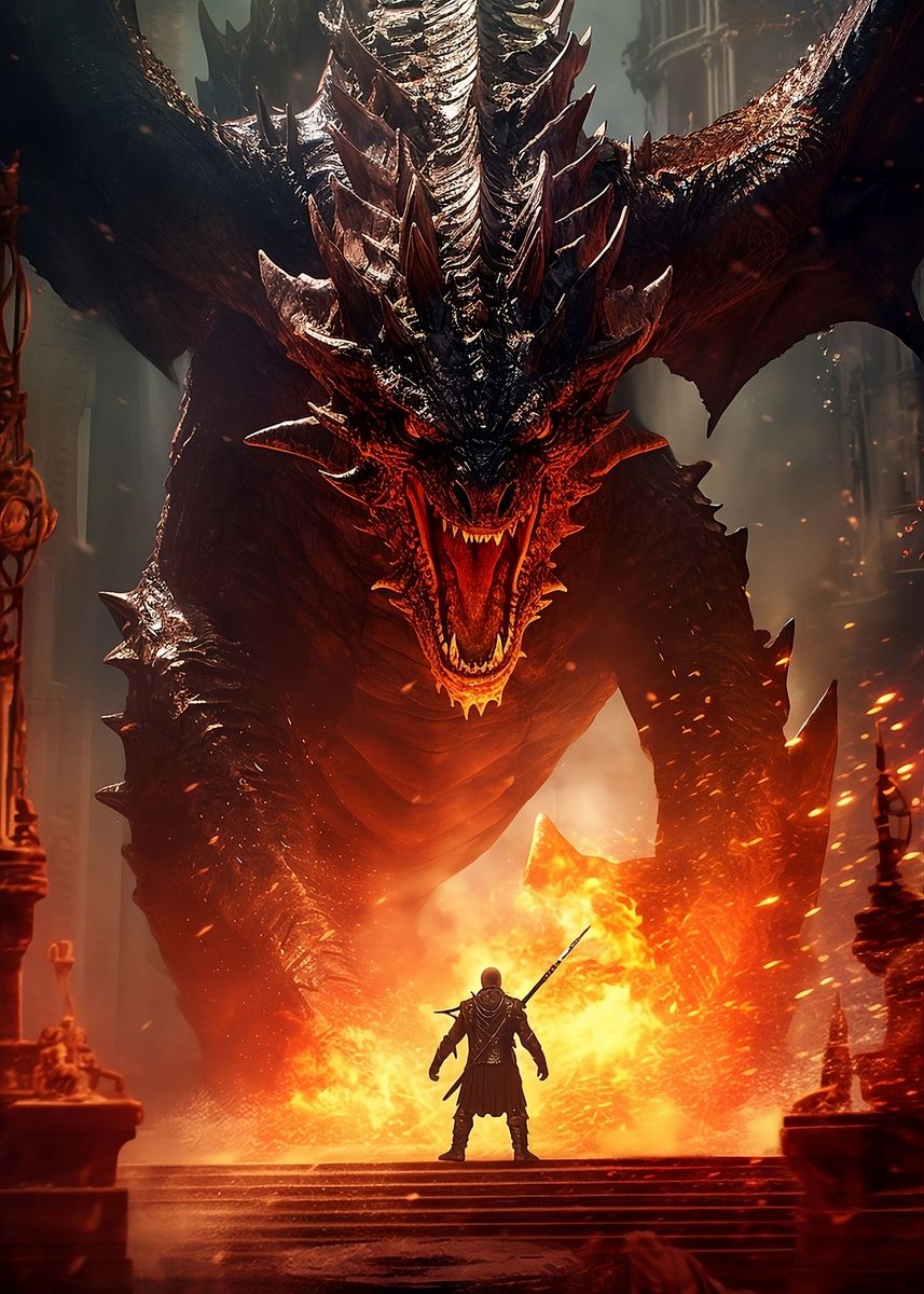 'Dragon vs knight' Poster, picture, metal print, paint by Nathan Ponty ...