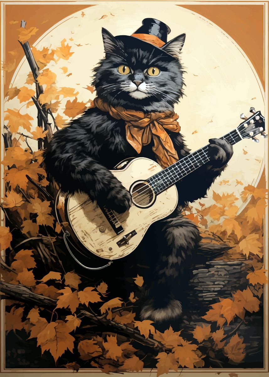 'Black Cat Musician ' Poster, picture, metal print, paint by Futuner ...