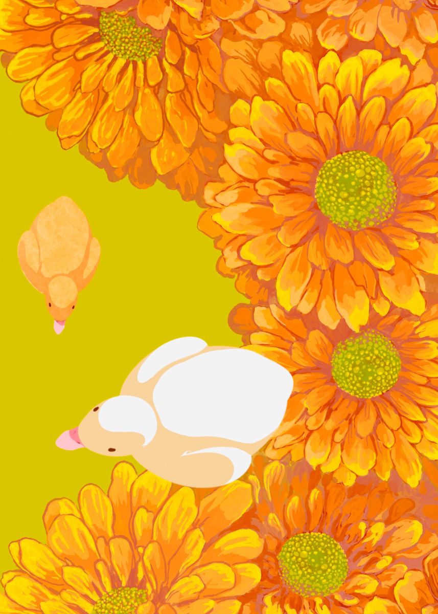 'Duck family and daisies' Poster, picture, metal print, paint by Hedy ...