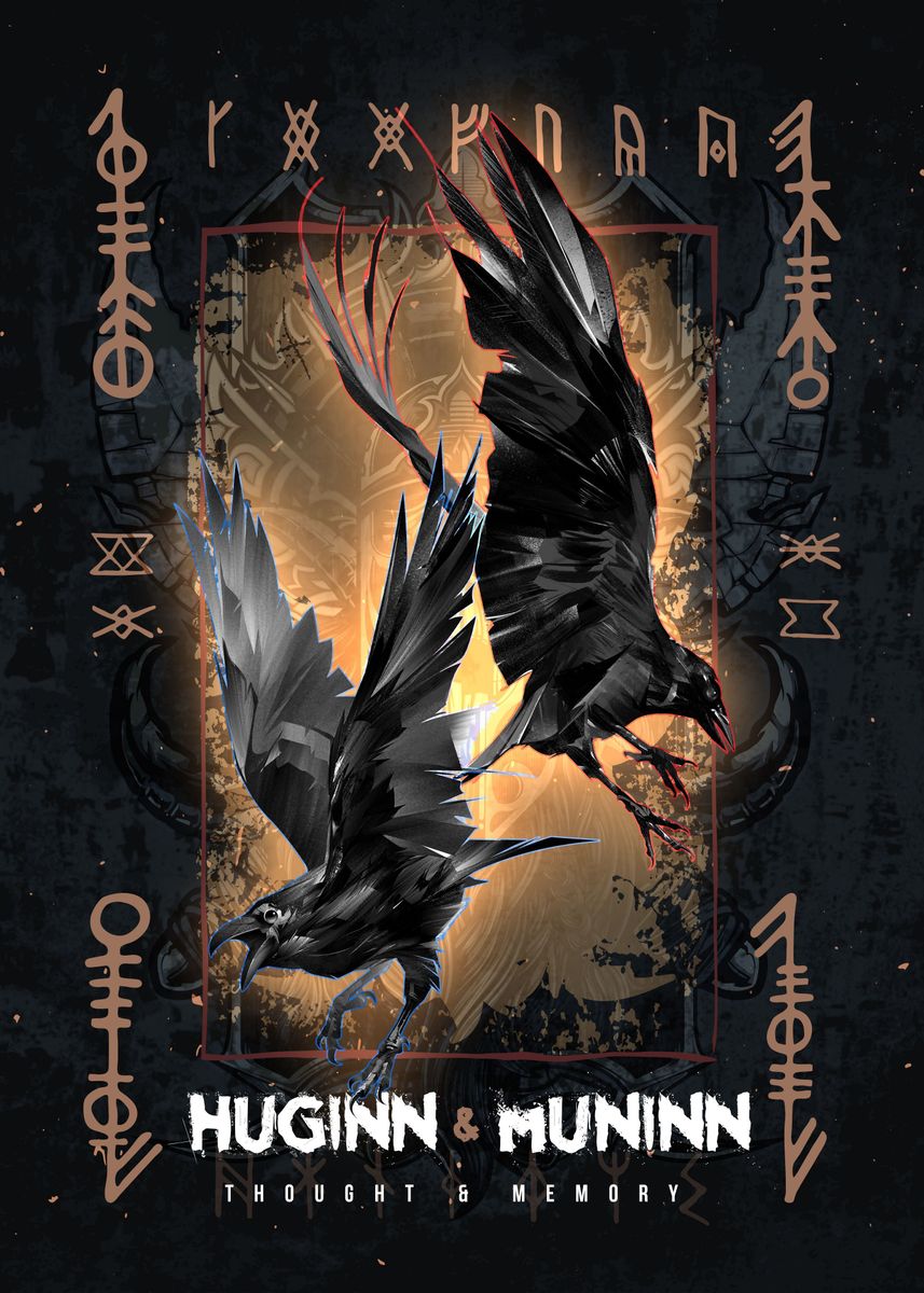 'Huginn and Muninn' Poster, picture, metal print, paint by ikaruna | Displate