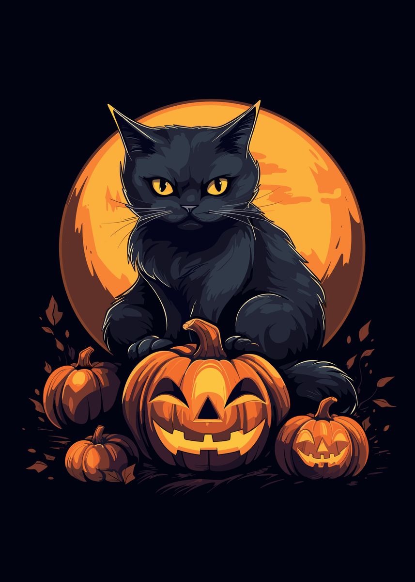 'Halloween Black Cat' Poster, picture, metal print, paint by Dolores ...