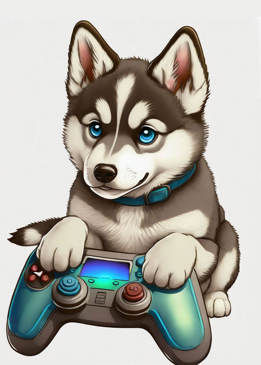 'Gamer Dog' Poster, picture, metal print, paint by MaiDesign | Displate
