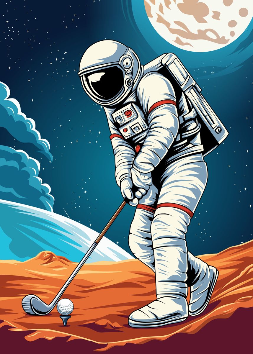 'Astronaut Playing Golf' Poster, picture, metal print, paint by Miracle ...