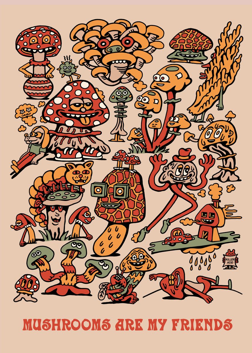 'Mushroom Friends' Poster, picture, metal print, paint by Killer Acid ...