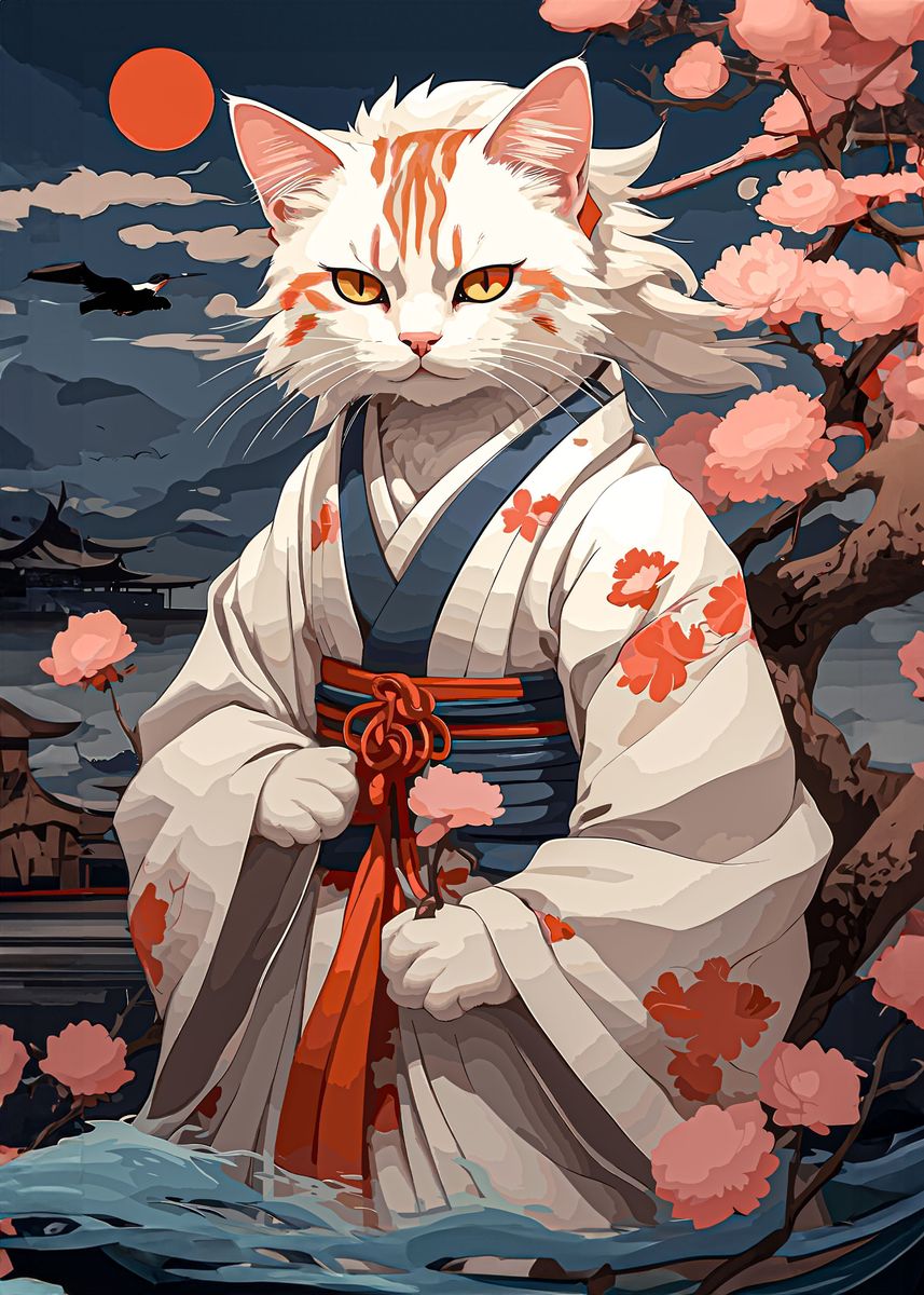 'Samurai Cat' Poster, picture, metal print, paint by designgraphic1 Art ...