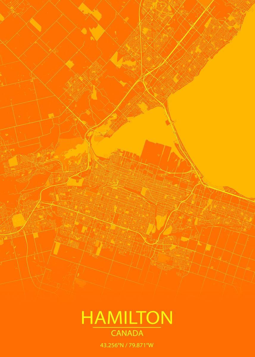 'Hamilton CA Orange Map' Poster, picture, metal print, paint by Wall ...