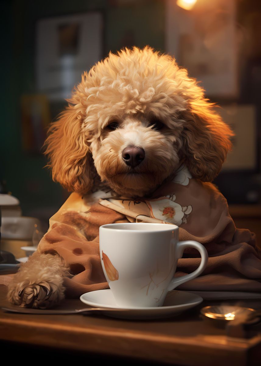 'Poodle Dog Coffee Animal' Poster, picture, metal print, paint by ...
