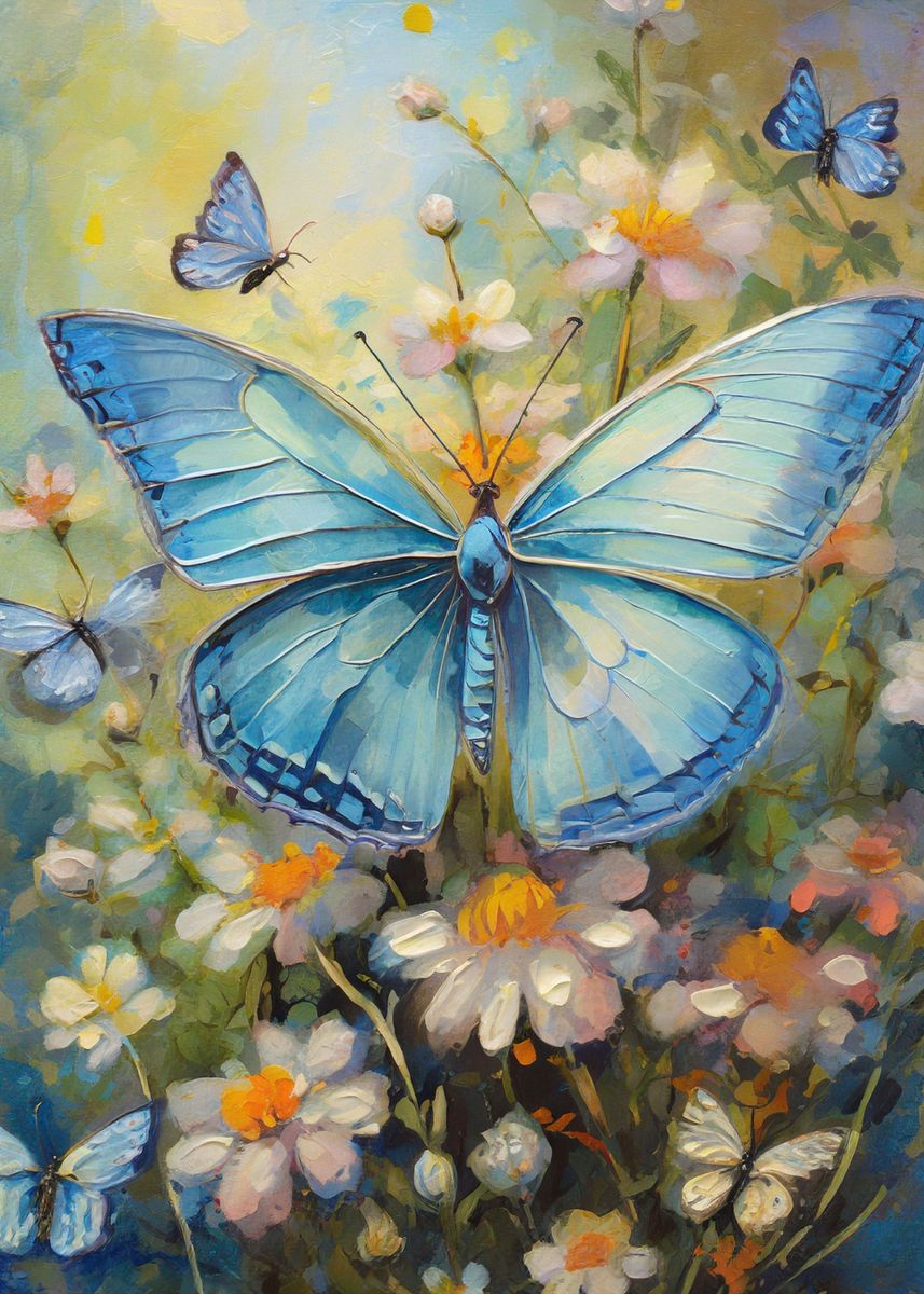 'Blue Butterfly Painting' Poster, picture, metal print, paint by ...