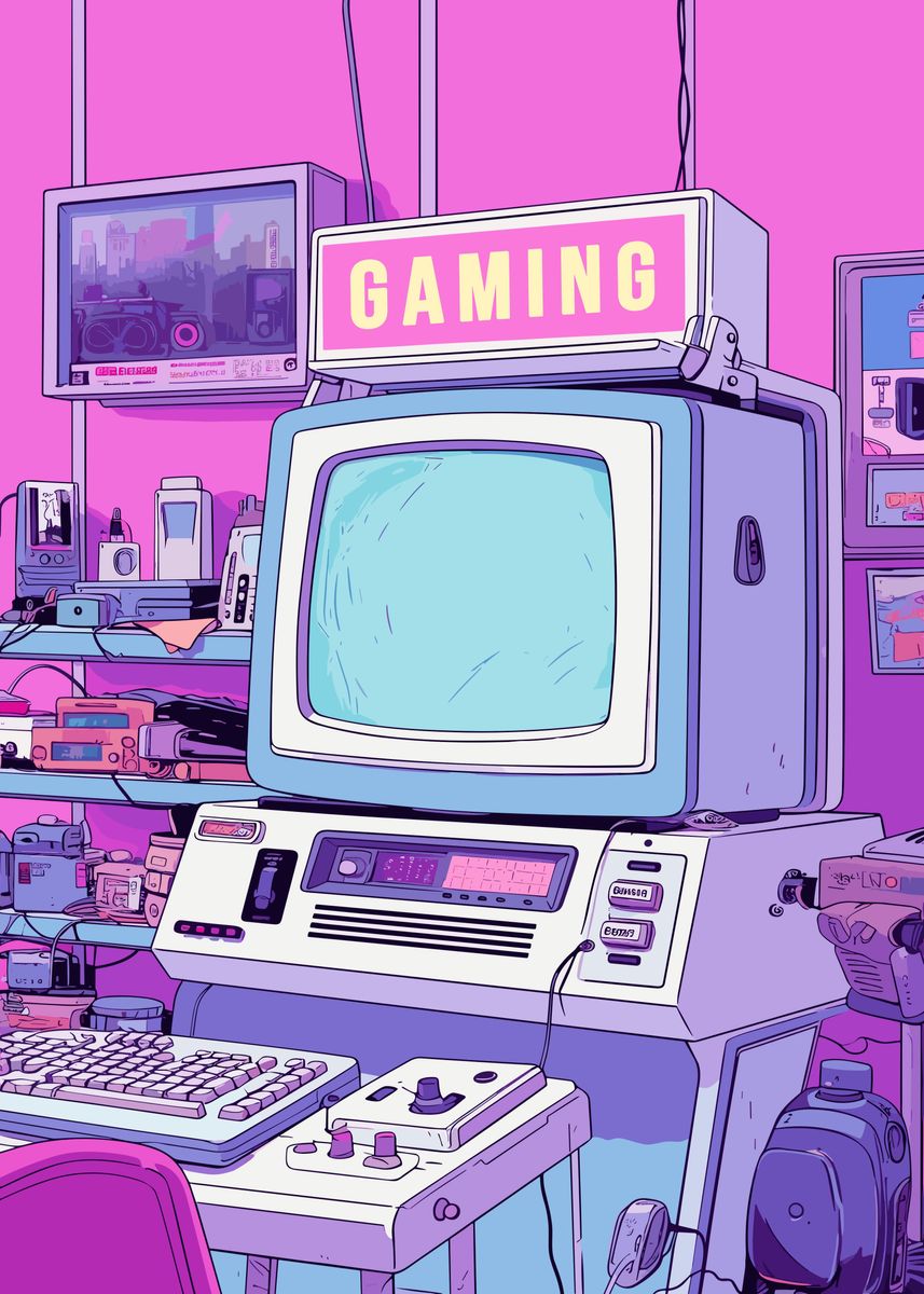 'Gaming Lofi Pink Retro' Poster, picture, metal print, paint by Ray ...
