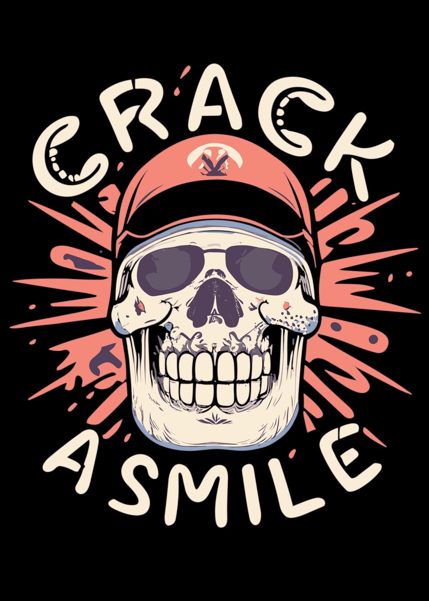 'Skulls Crack A Smile' Poster, picture, metal print, paint by ZS C O M M E R C E | Displate