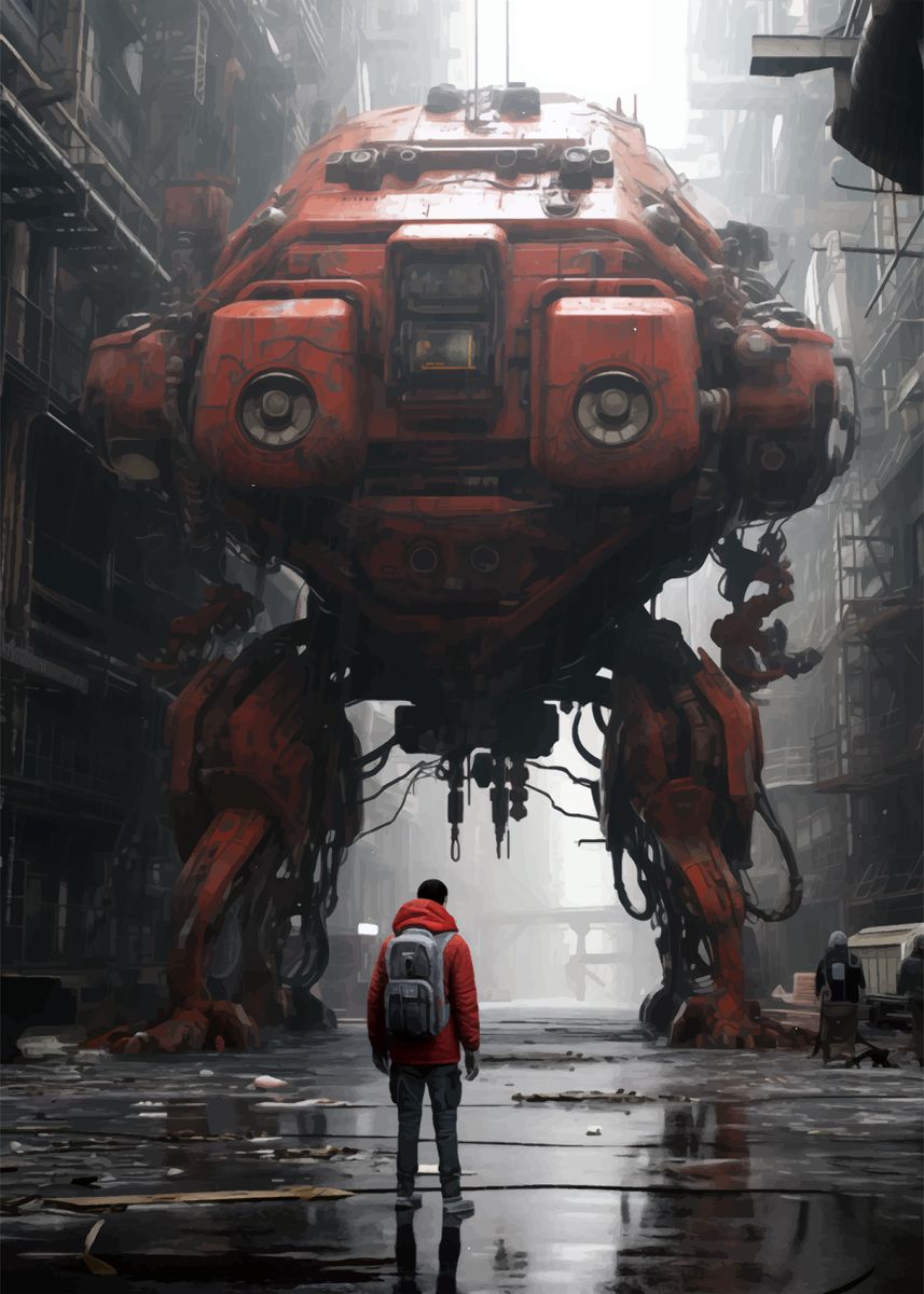 'Gamer vs robot' Poster, picture, metal print, paint by P | Displate