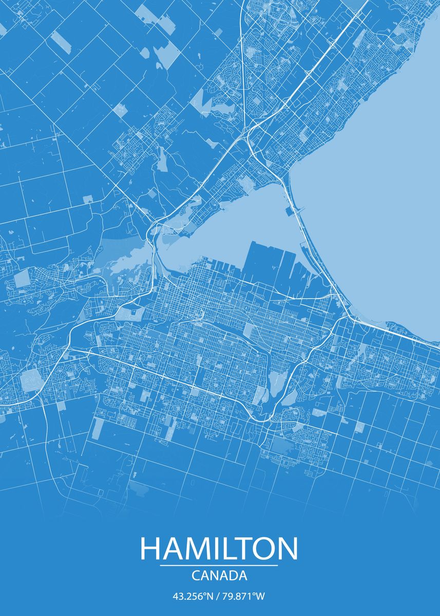 'Hamilton Ontario Blue Map' Poster, picture, metal print, paint by Wall ...