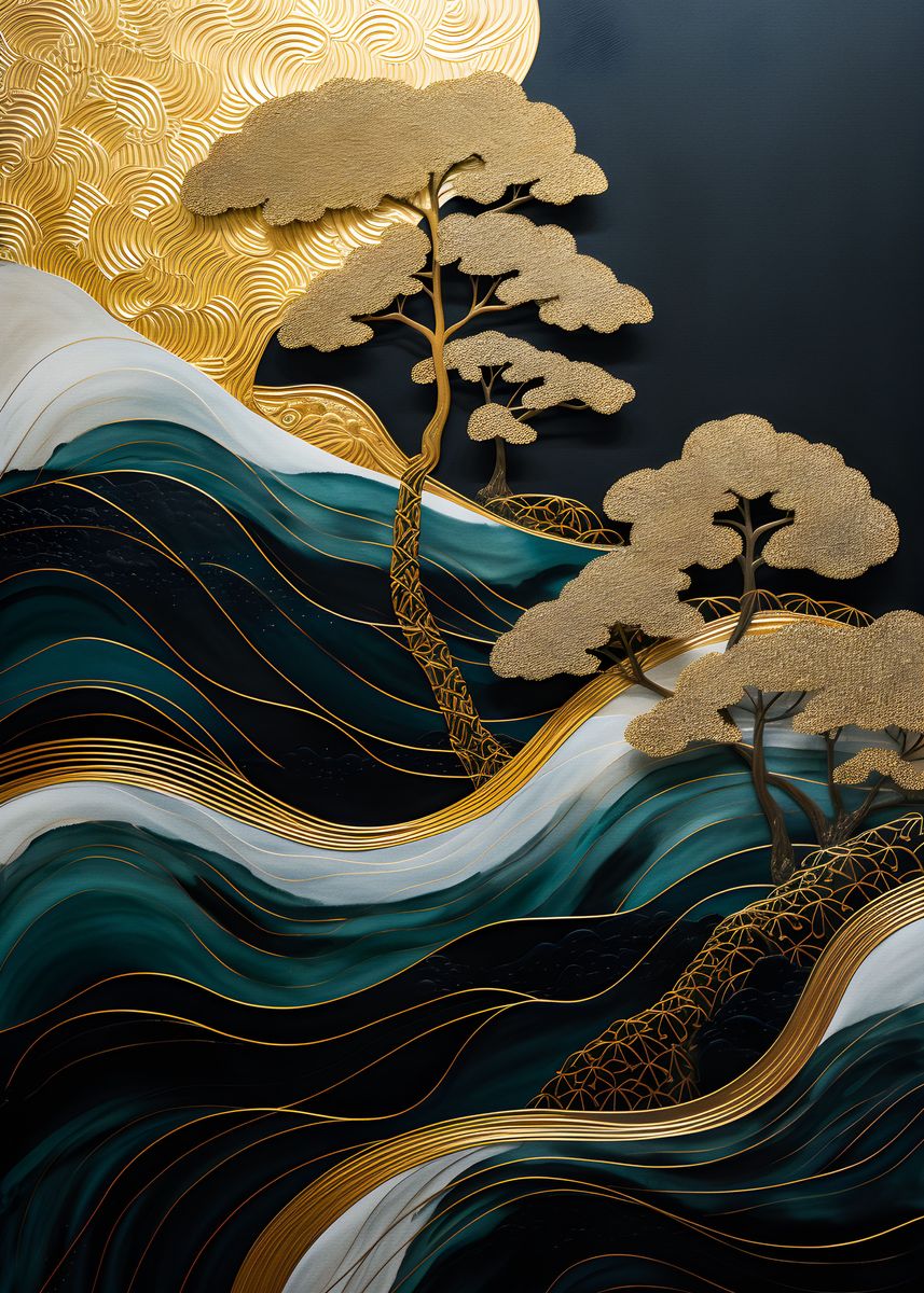 'Abstract Tree Gold Nature' Poster, picture, metal print, paint by ...