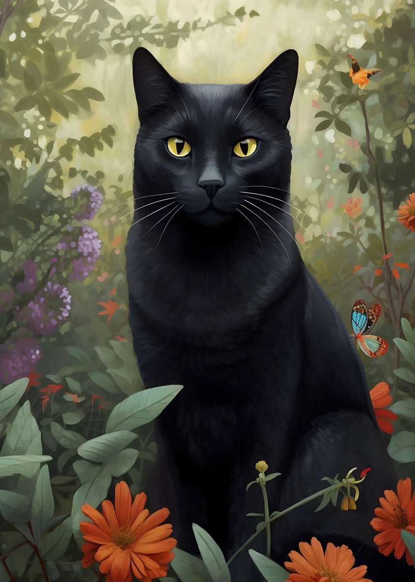 'BLACK CAT FLORAL Flowers' Poster, picture, metal print, paint by gani ...