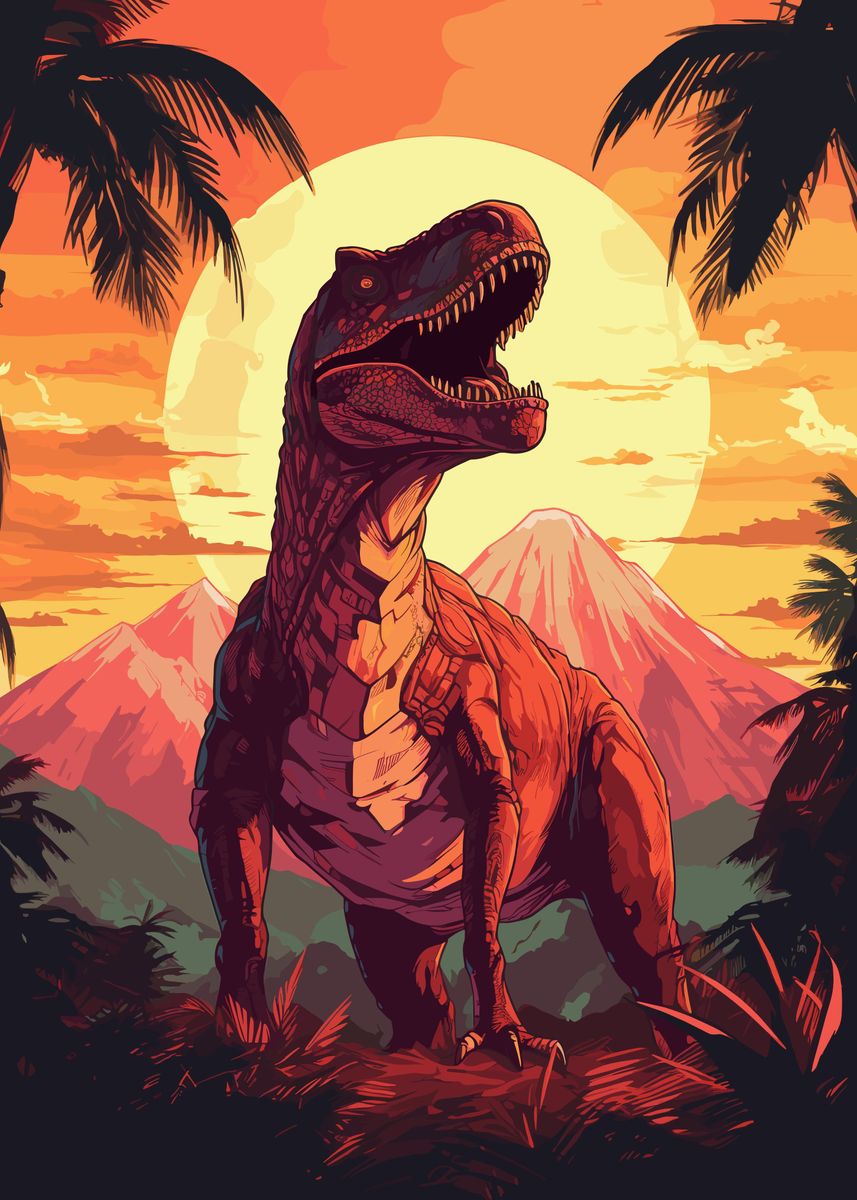 'Retro Dino ' Poster, picture, metal print, paint by SuperNova | Displate