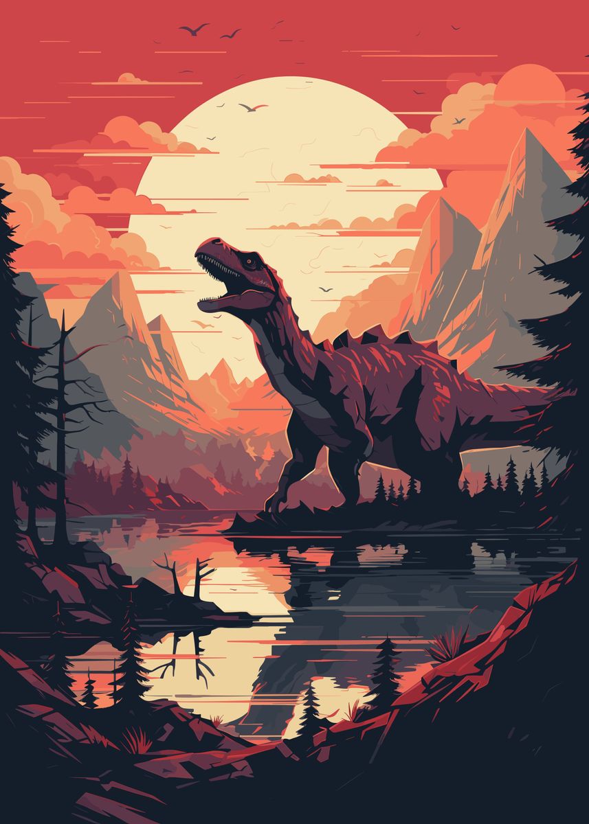 'Retro Dino ' Poster, picture, metal print, paint by SuperNova | Displate