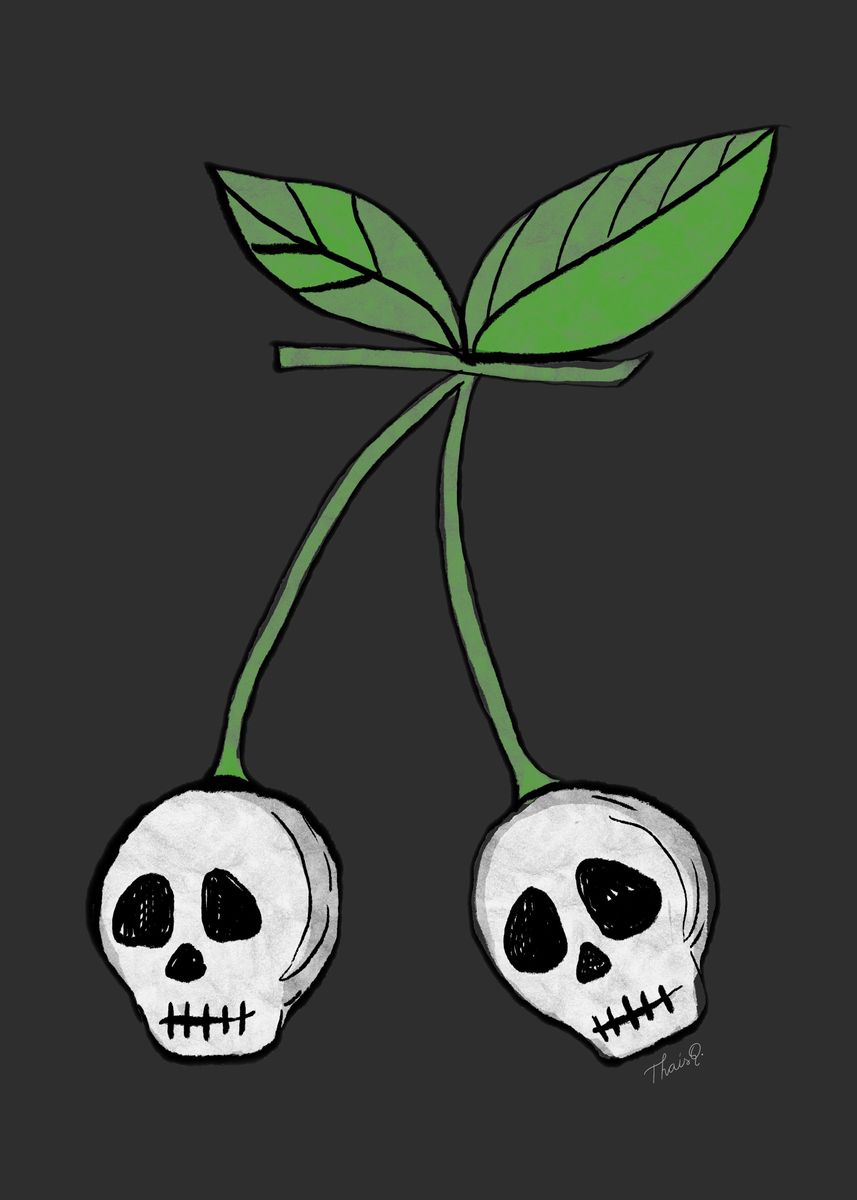 'Cherry Skulls' Poster, picture, metal print, paint by Thais Queiroz ...