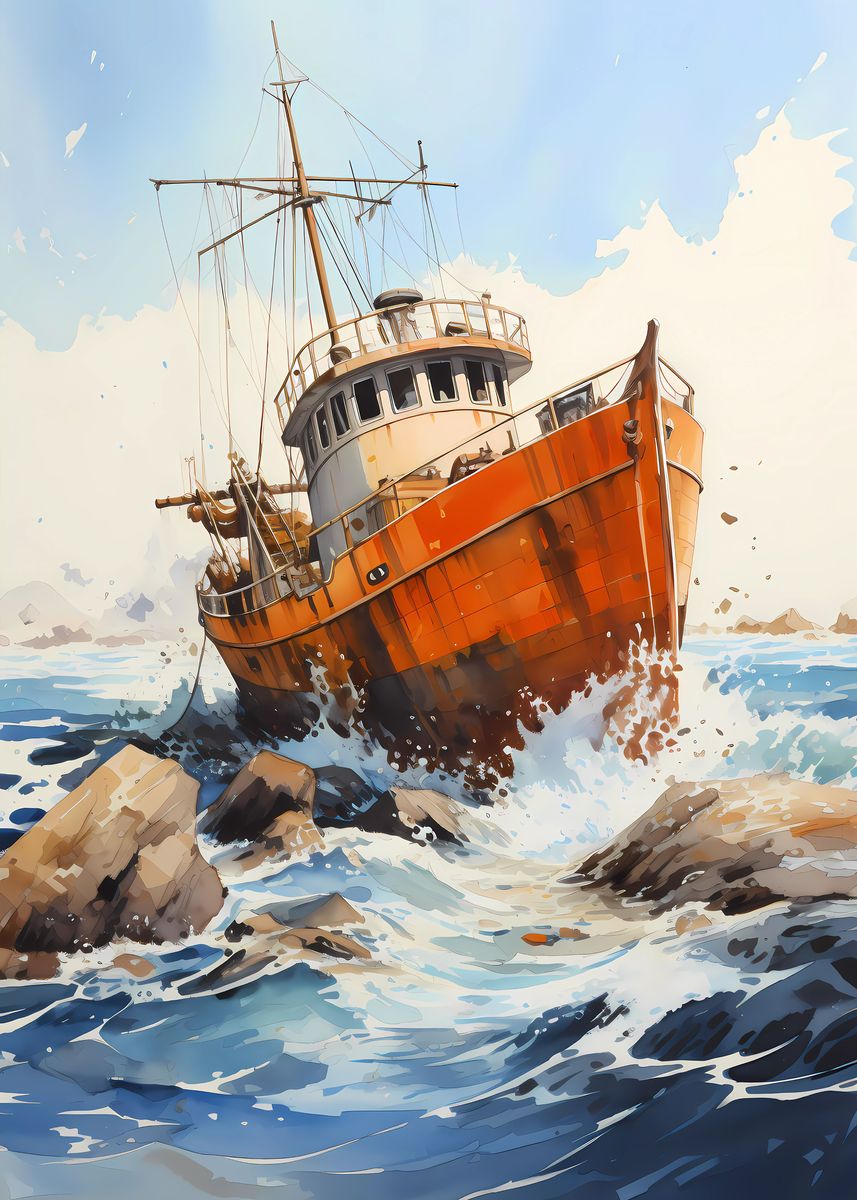 'Shipwreck Sailing Ship Sea' Poster, picture, metal print, paint by ...