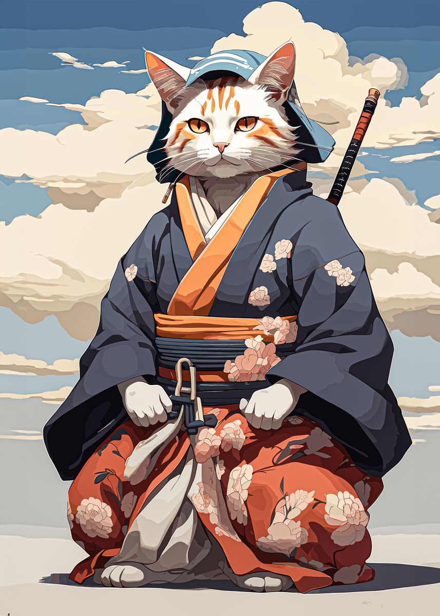 'Samurai Cat' Poster, picture, metal print, paint by designgraphic1 Art ...