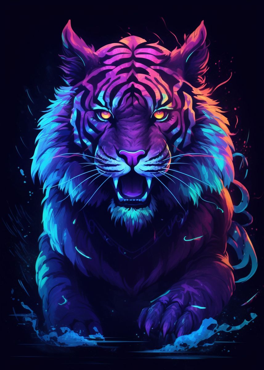'Wild Neon Purple Tiger' Poster, picture, metal print, paint by ...