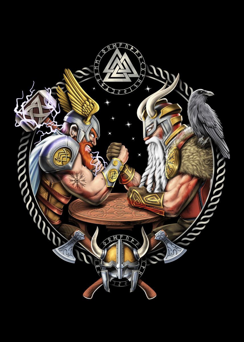 'Odin Thor Arm Wrestling' Poster by Psychonautica | Displate