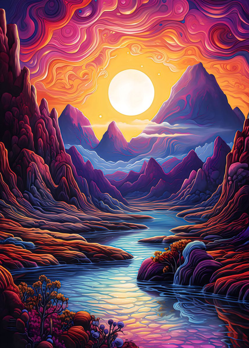 'Magic River' Poster, picture, metal print, paint by Elena | Displate