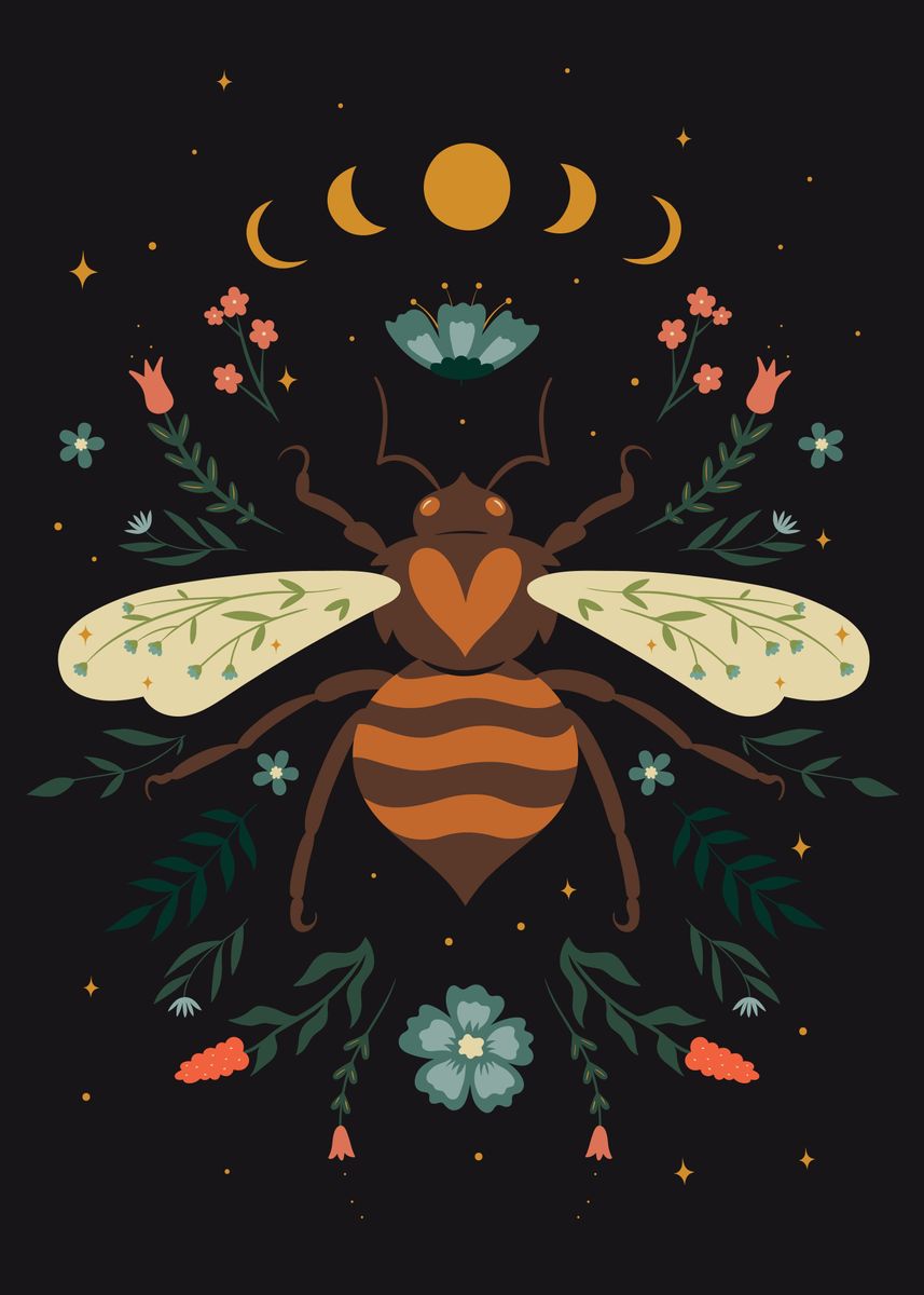 'Phases Moon Bee' Poster, picture, metal print, paint by Friend Pet ...
