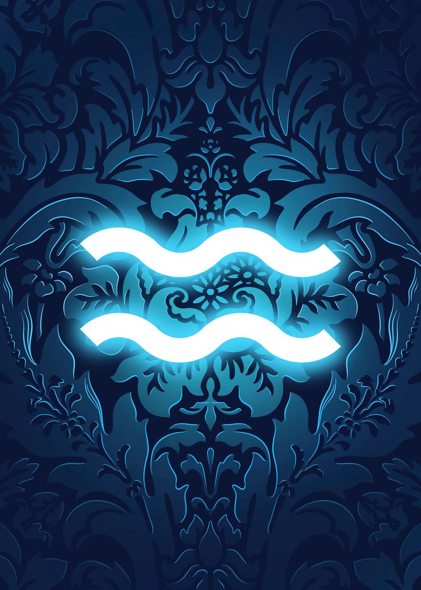 'Aquarius neon zodiac sign' Poster, picture, metal print, paint by ...